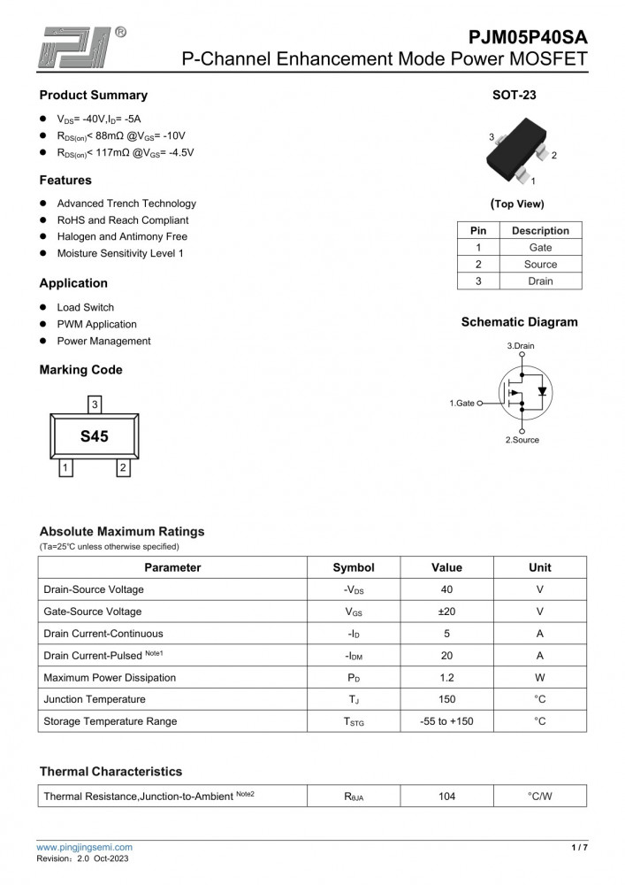 PJM05P40SA datasheet page 1