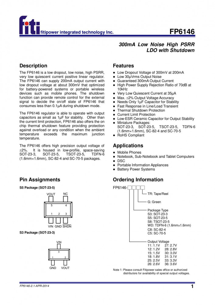 FP6146 datasheet page 1