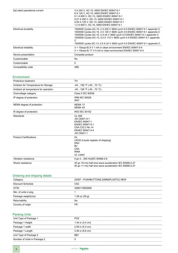 XB5AP42 technical document page 2