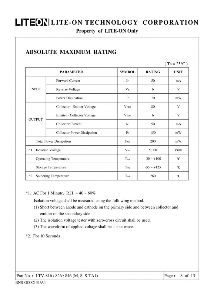 LITEON LTV-816 family datasheet page 8