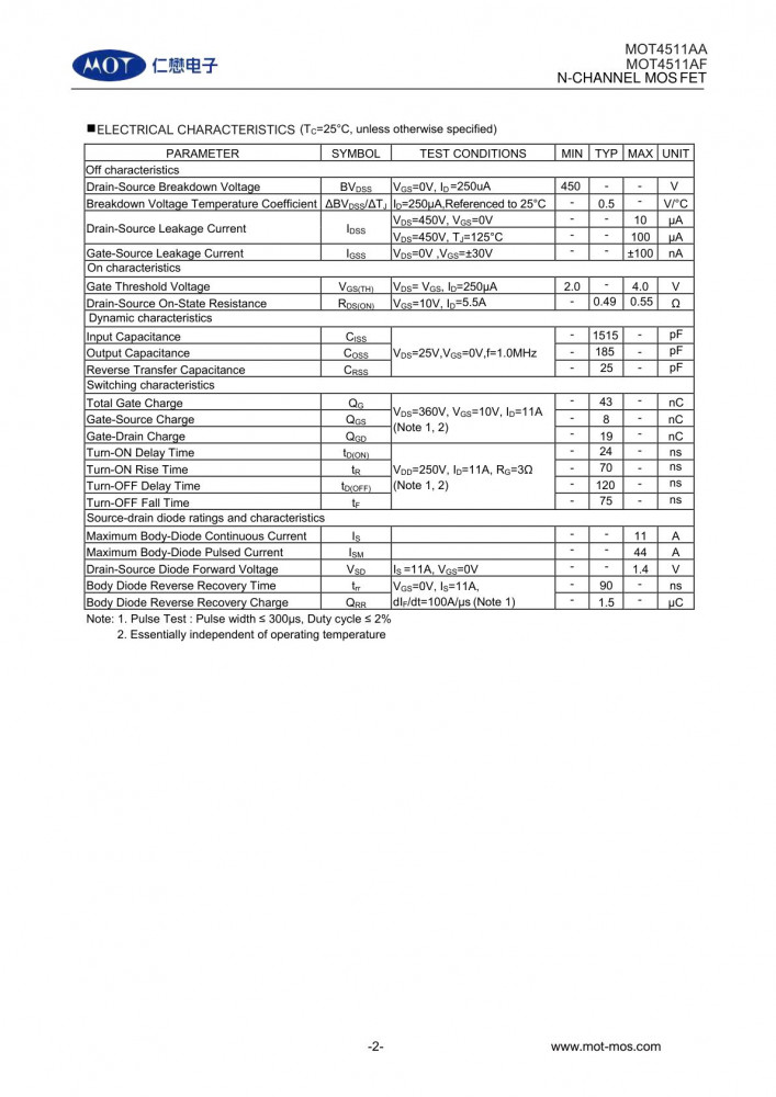MOT4511AF datasheet page 2