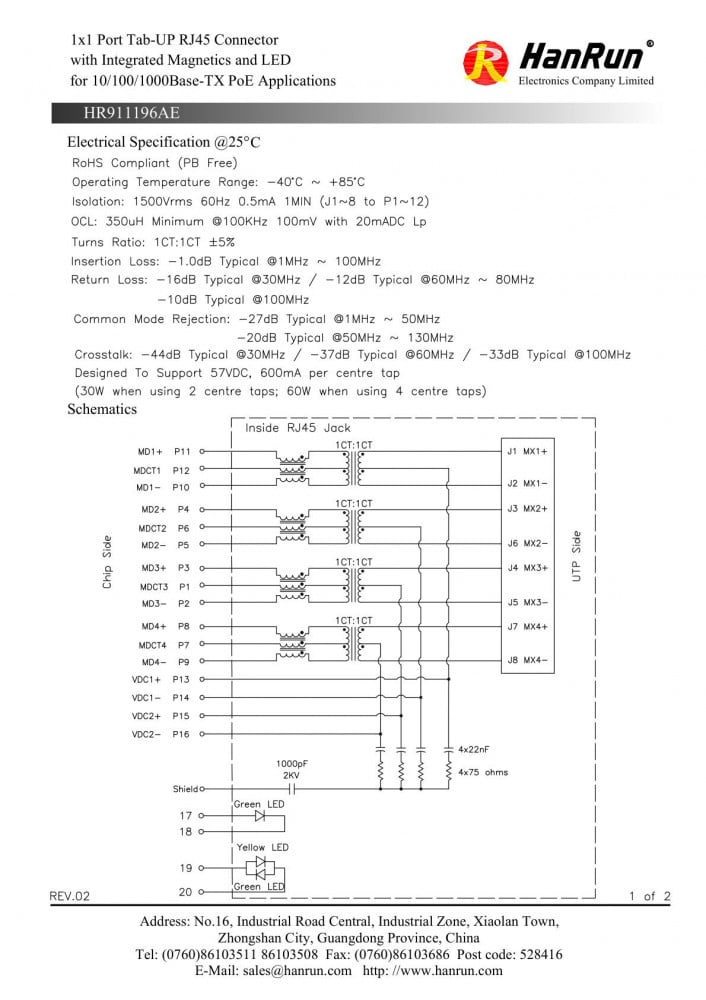 HR911196AE technical specification page