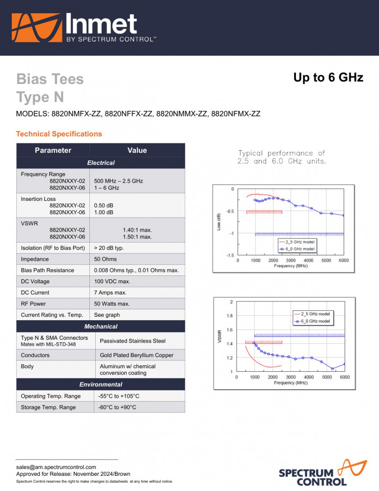 Spectrum Control 8820N series bias tee technical document, page 1