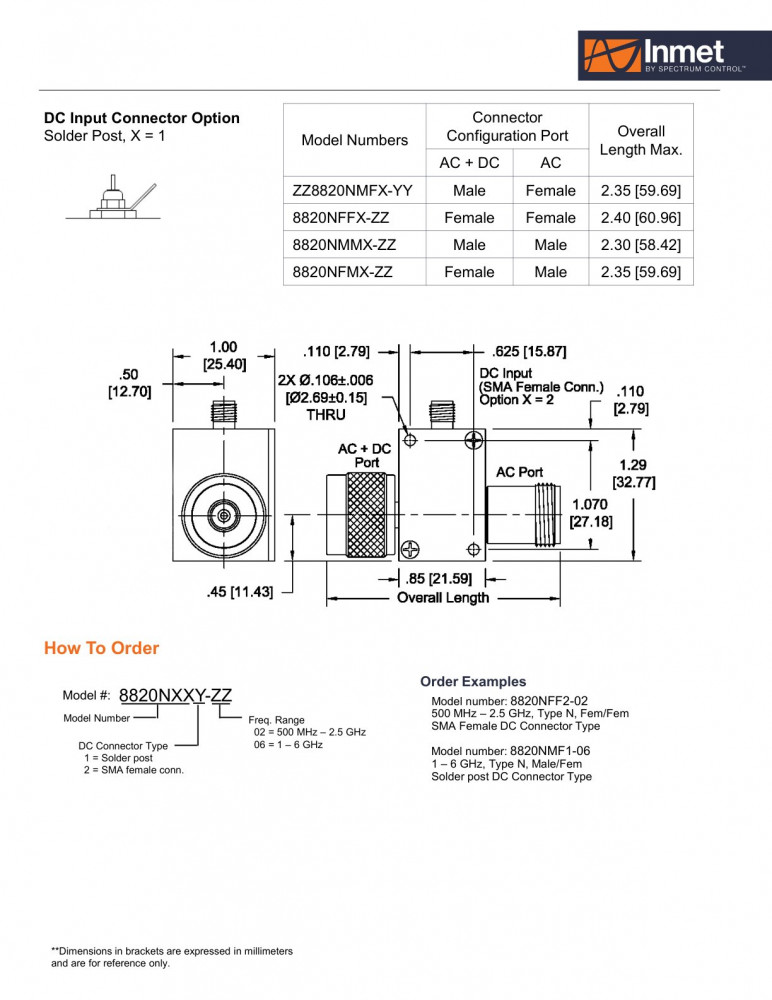 Spectrum Control 8820N series bias tee technical document, page 2