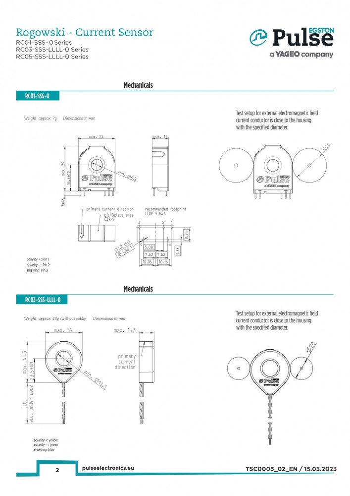 Pulse RC03 Rogowski coil technical document page 2