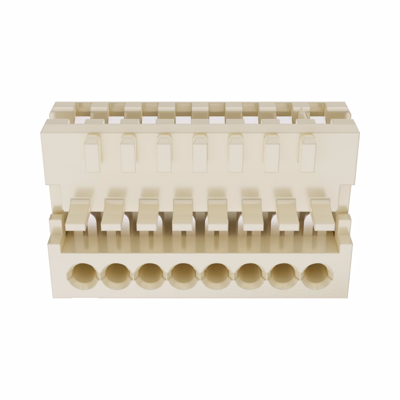 Appli-Mate RAST 2.5 Connector, 2.50mm Pitch, Female, 8 Circuits, Positions A and I Removed, Polarizing Rib Between 7/8, Locking Pips, Open Endwalls, Tin Plating for sale