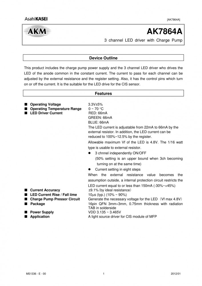 AK7864A datasheet page 1