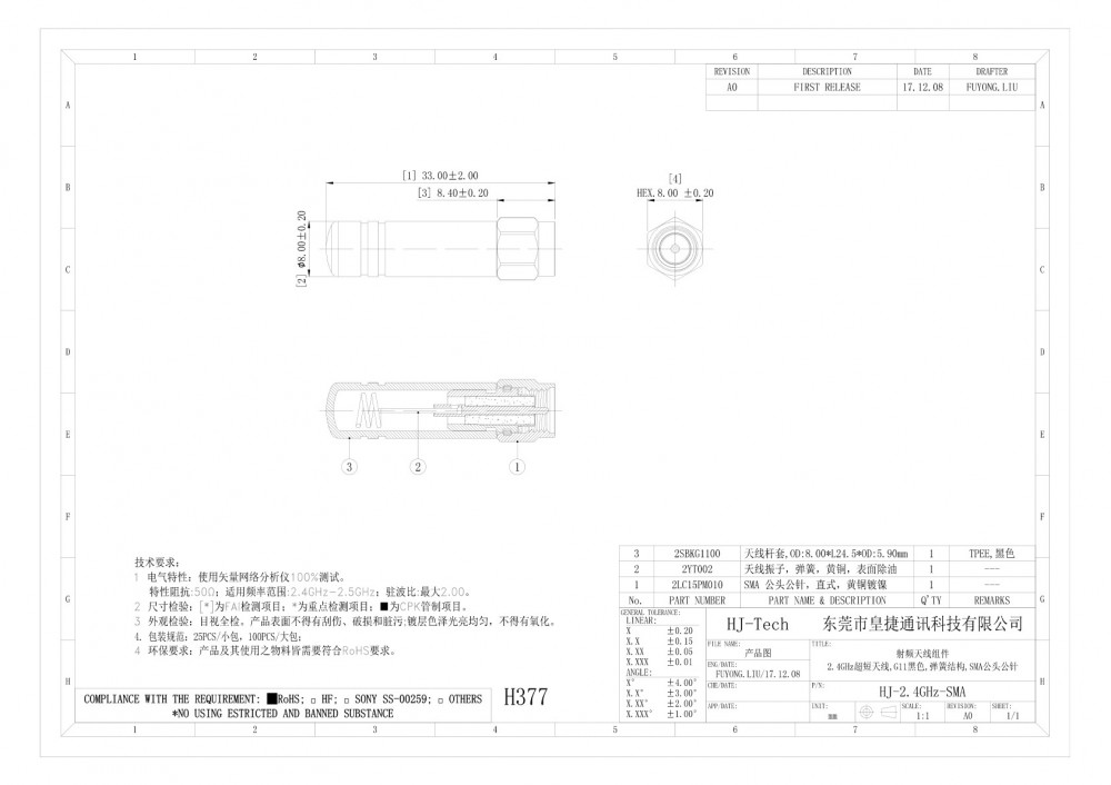 HJ-2.4GHz-SMA product drawing