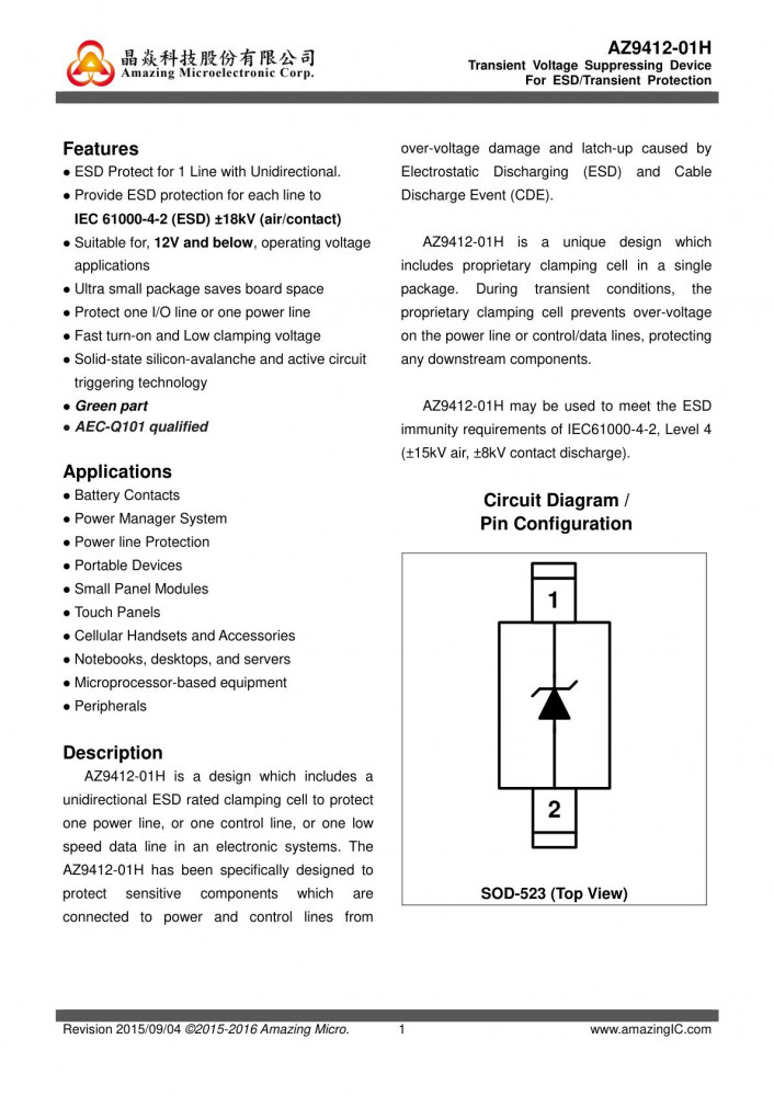 AZ9412-01H datasheet page 1