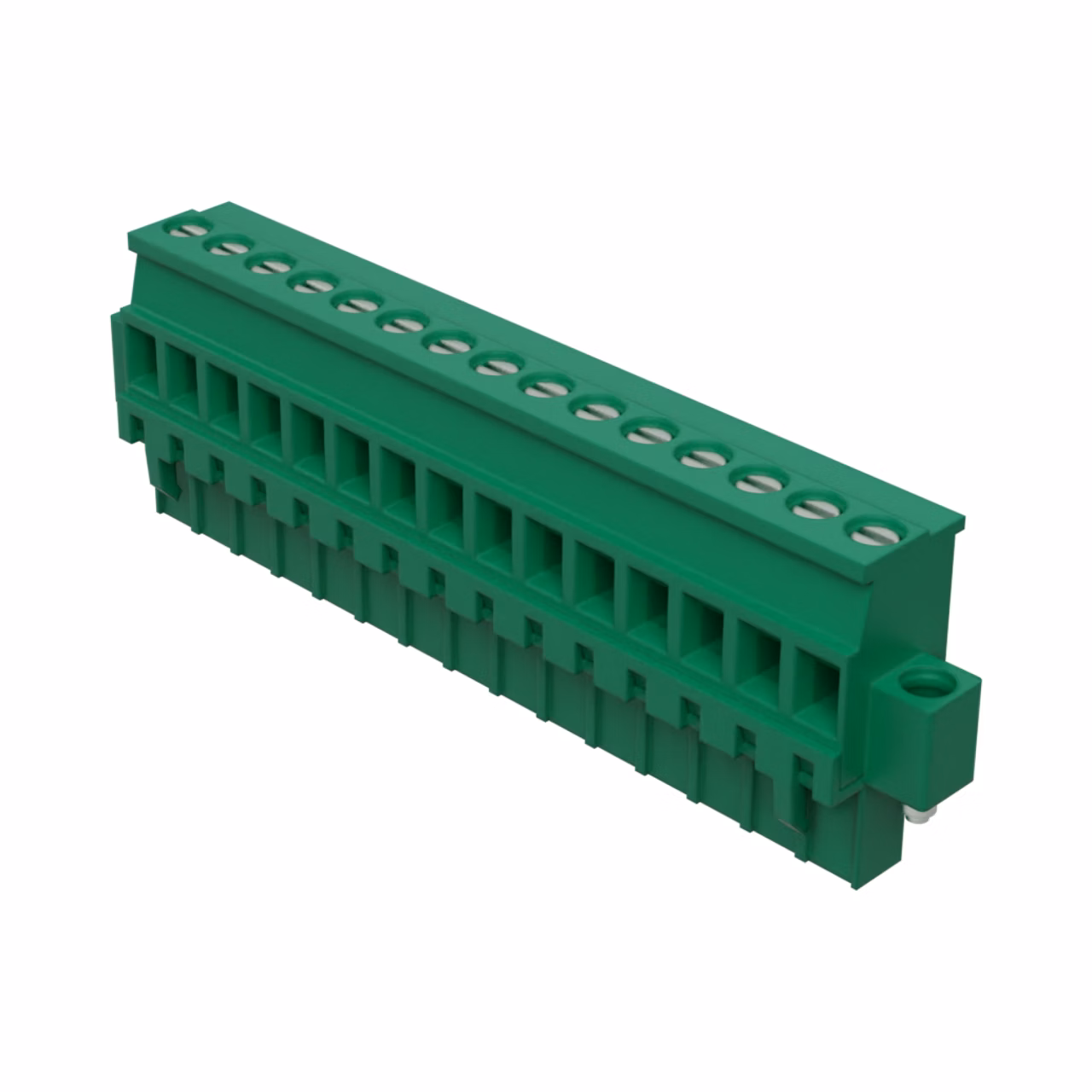 5.00mm Pitch Eurostyle Vertical Plug, with Retention Screws, Front Wire Entry, Green Housing, Gold (Au) Plated, 15 Circuits for sale