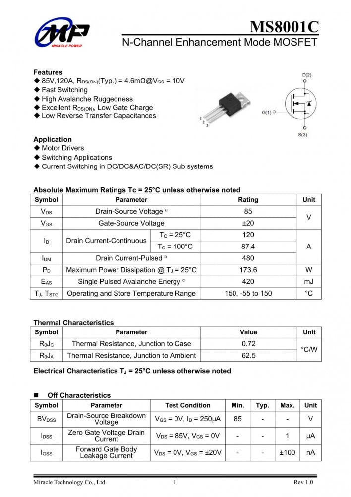 MS8001C datasheet page 1