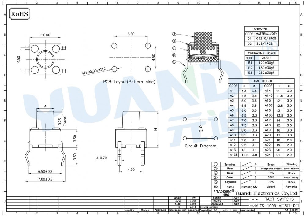 YUANDI TS-1095-A135B3-D1 technical drawing page 1