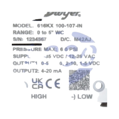 Dwyer 616KX-200-106-IN Differential Pressure Transmitter