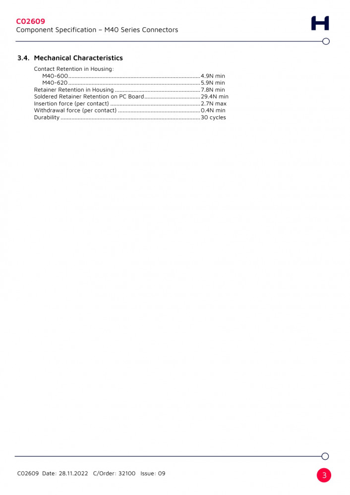 Harwin M40 specification page 3