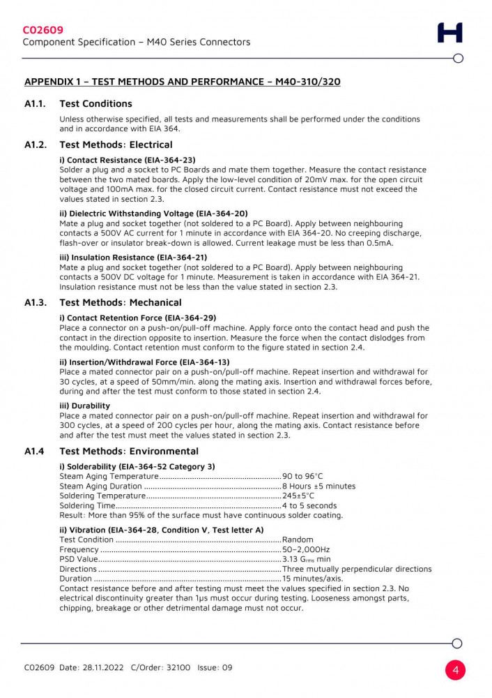 Harwin M40 specification page 4