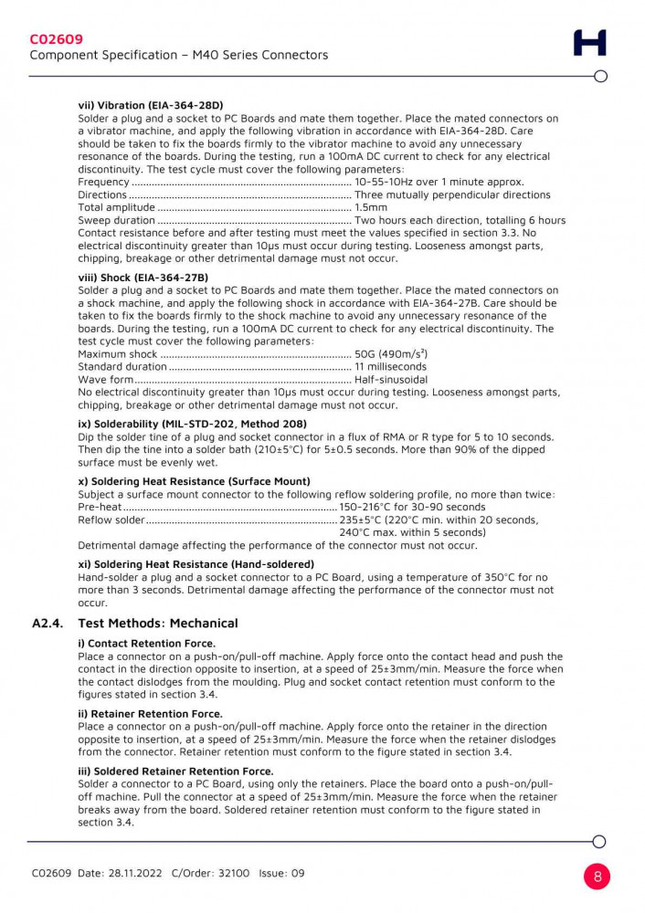 Harwin M40 specification page 8