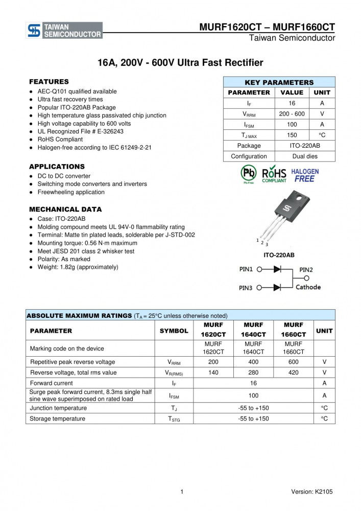MURF1620CT technical document page 1