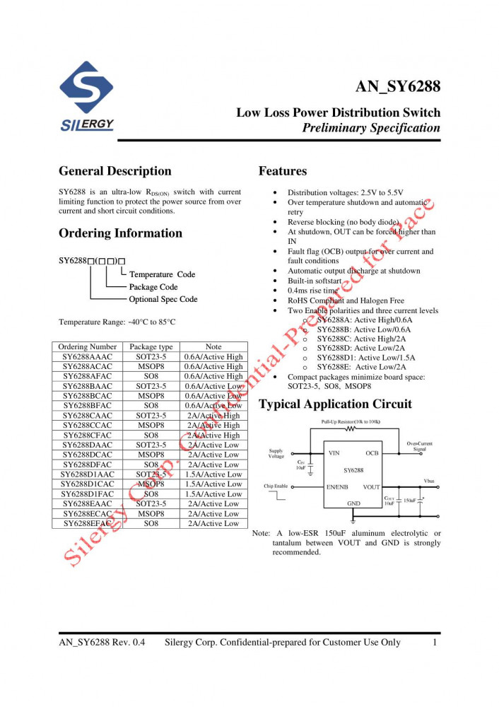 SY6288 datasheet page 1