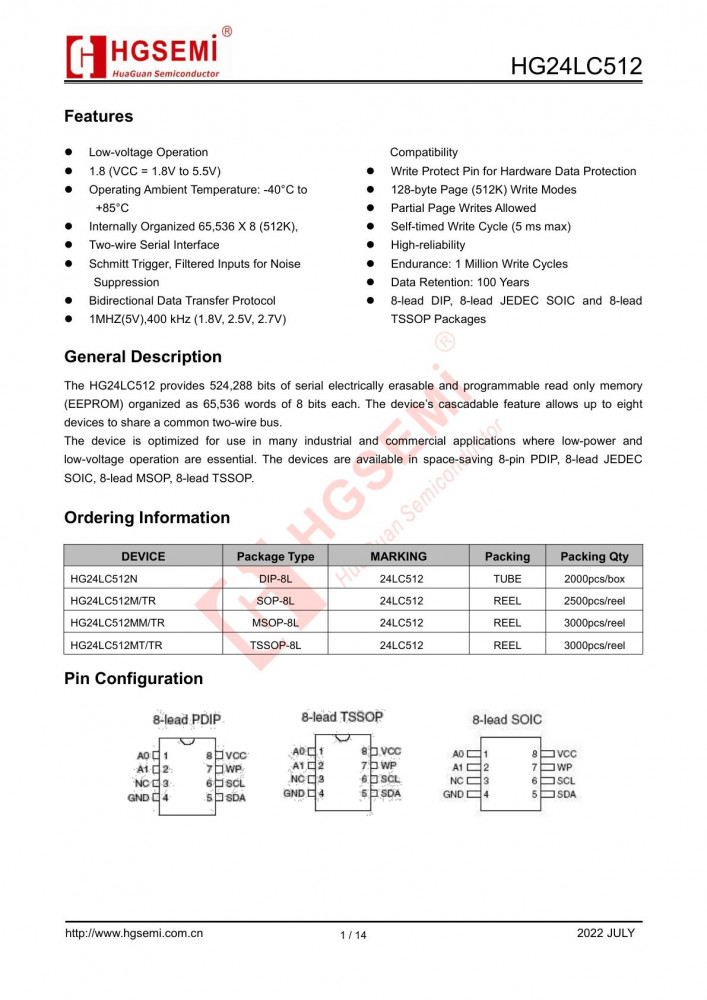 HG24LC512 datasheet page 1