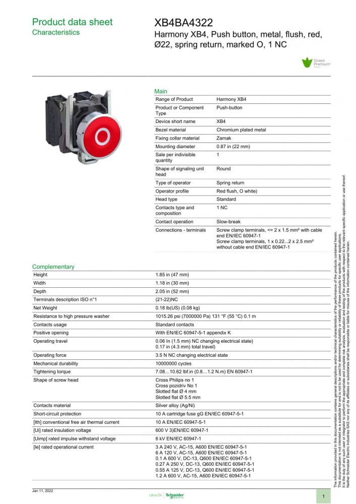 XB4BA4322 technical document page 1