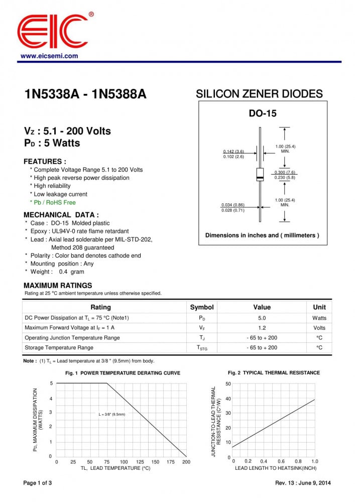 EIC 1N5338A datasheet page 1