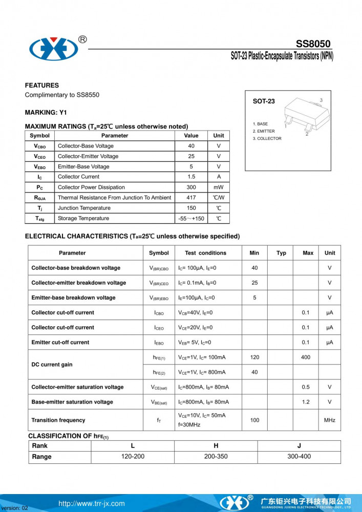 SS8050 Y1 datasheet page 1