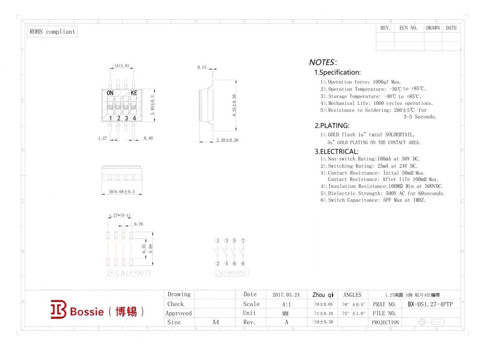 BX-DS1.27-4PTP technical drawing page 1