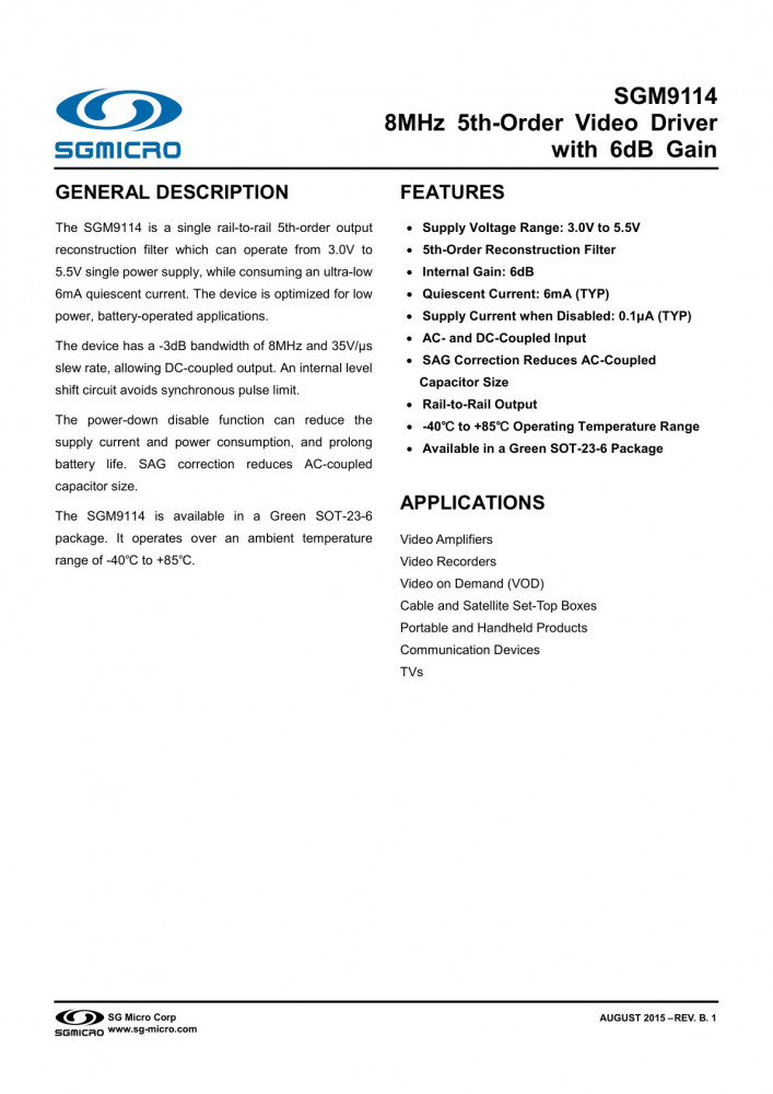 SGM9114 datasheet page 1