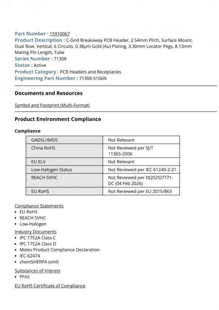 MOLEX 15910067 document image 1