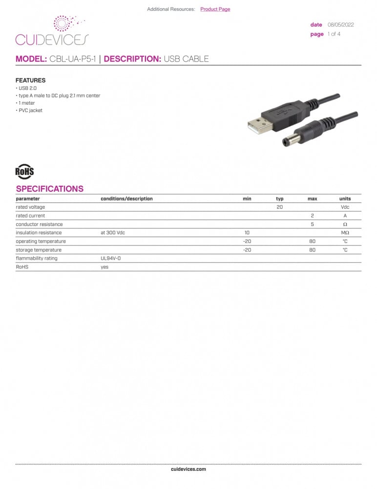 CBL-UA-P5-1 datasheet page 1