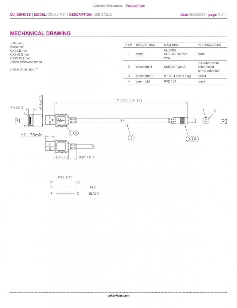 CBL-UA-P5-1 datasheet page 2