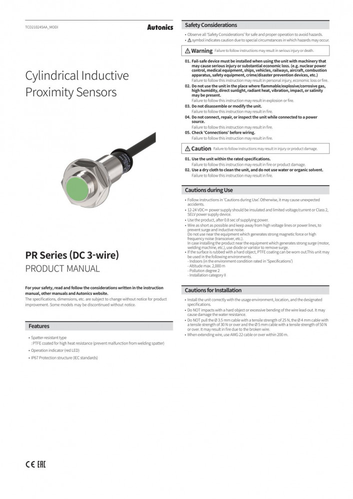 Autonics PR Series manual page 1