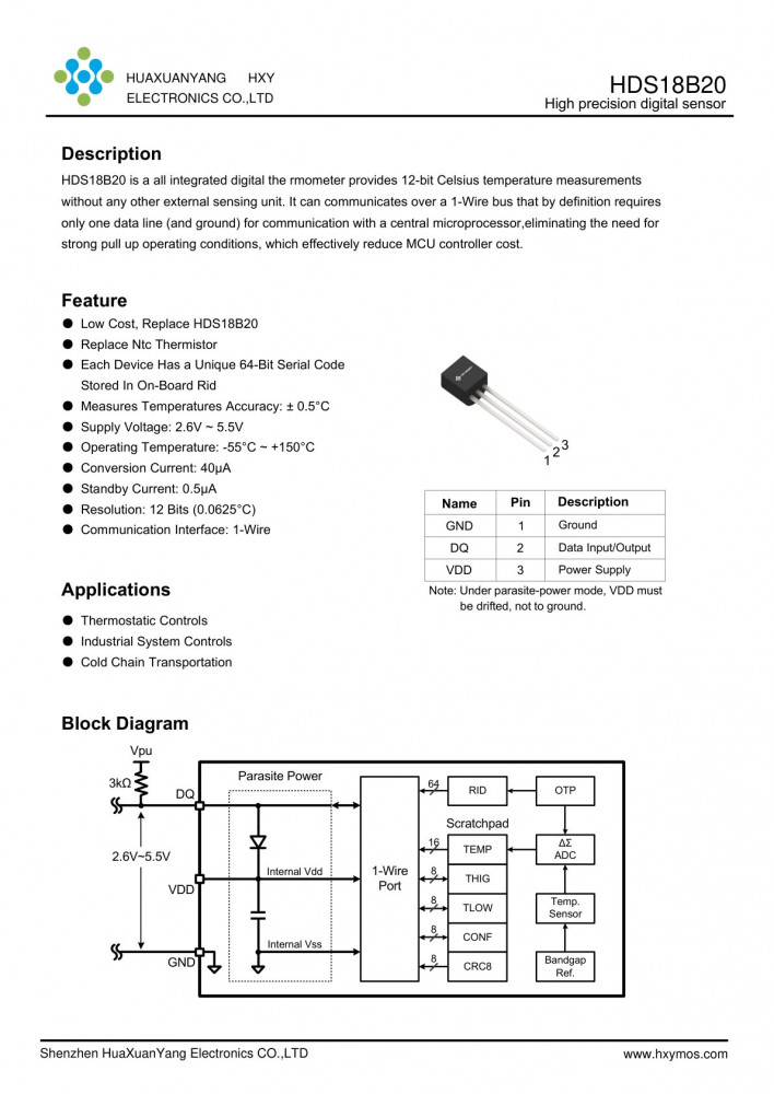 HDS18B20 datasheet page 1