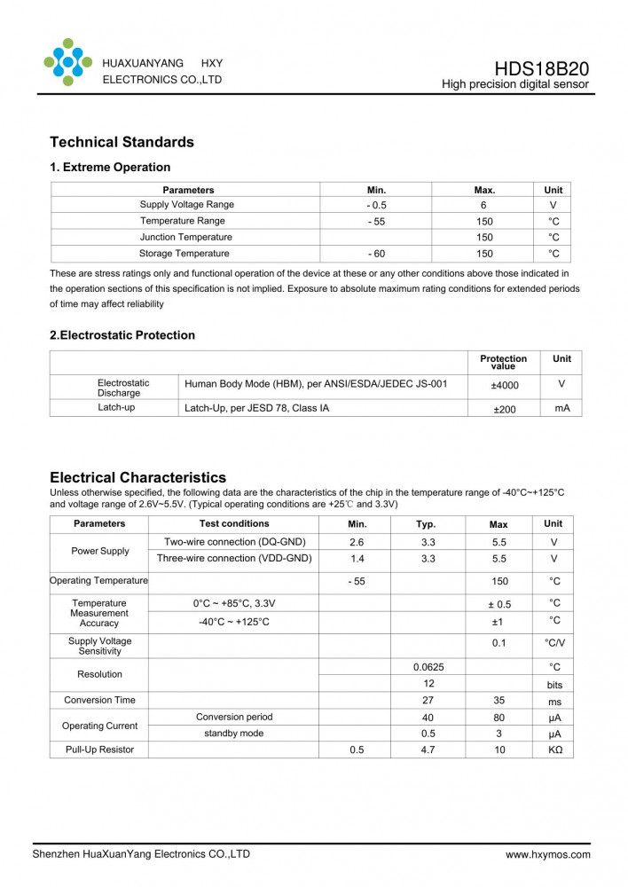 HDS18B20 datasheet page 2