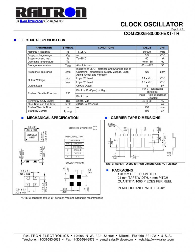 COM23025-80.000-EXT-TR technical document page 1