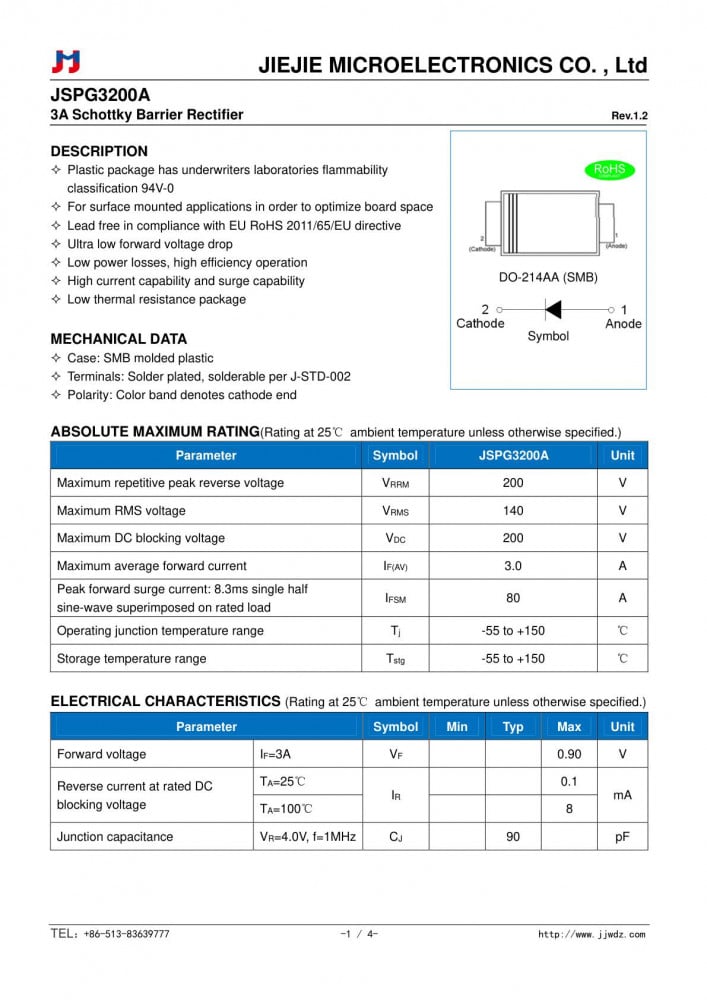 JSPG3200A datasheet page 1