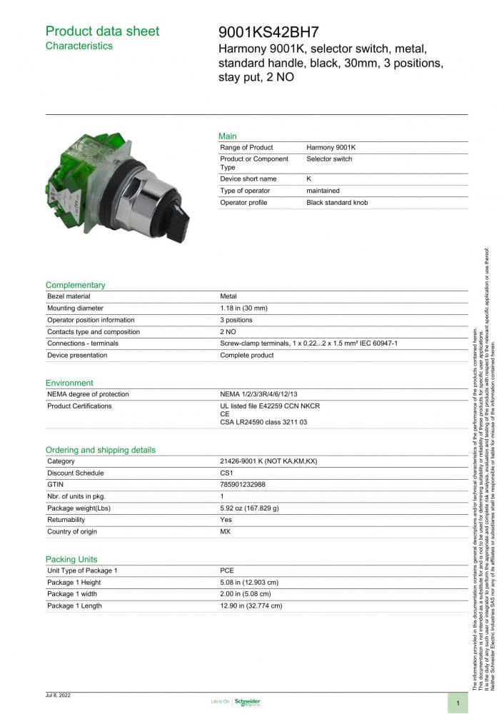 9001KS42BH7 technical document page 1