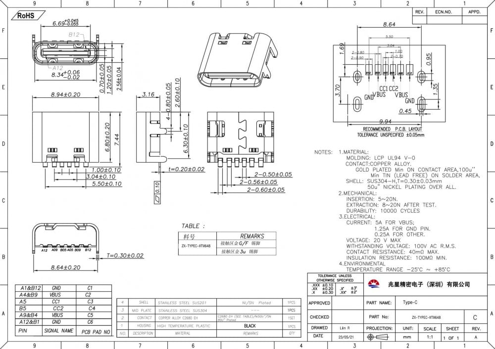 Megastar ZX-TYPEC-WTM648 technical drawing