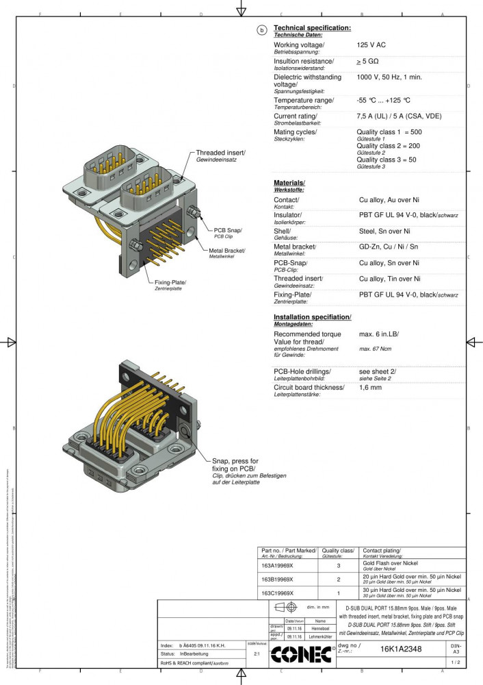 Conec 163A19969X technical drawing, sheet 1