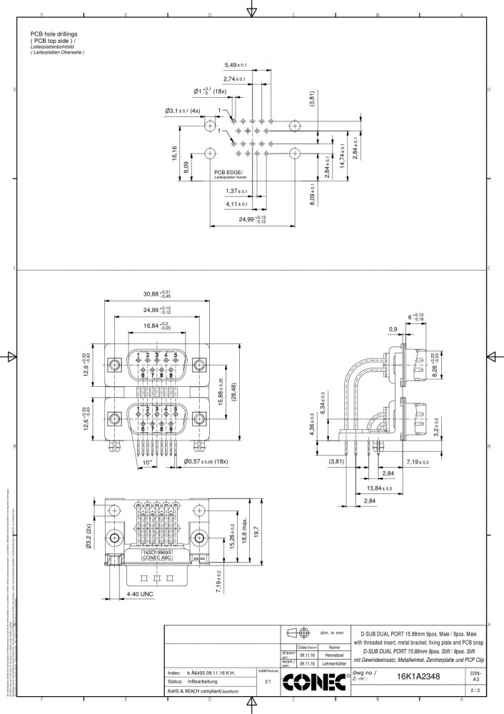 Conec 163A19969X PCB hole pattern drawing, sheet 2