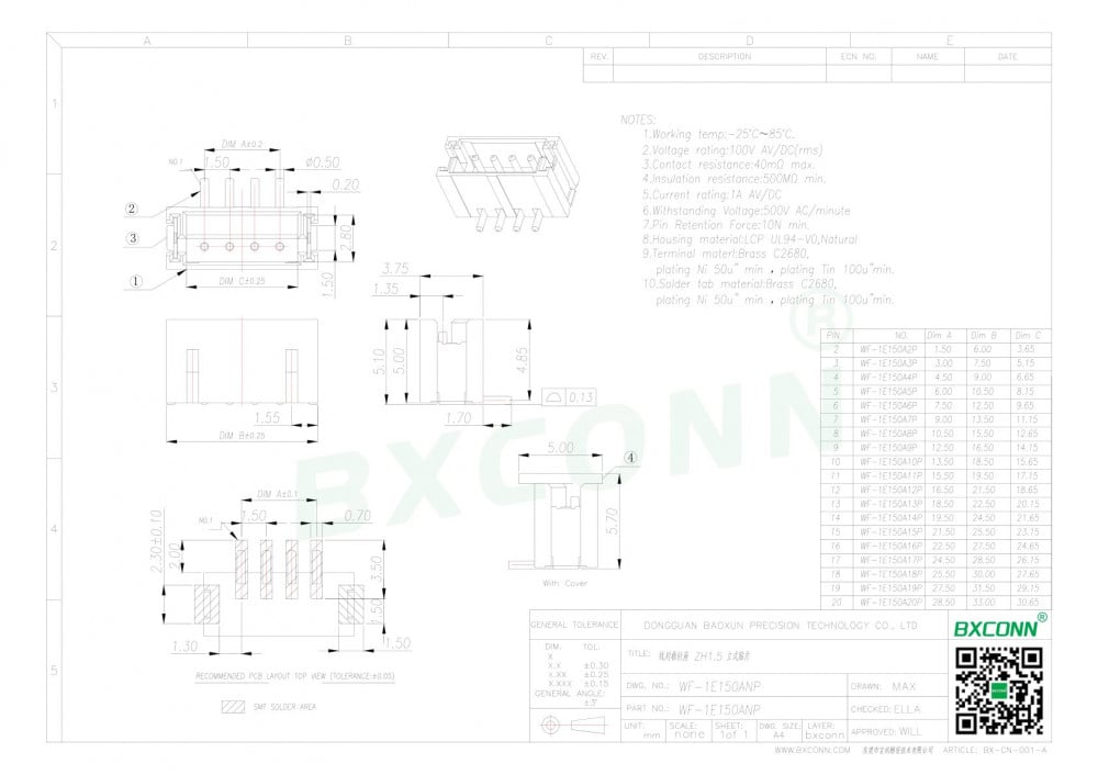 WF-1E150A9P technical document page 1