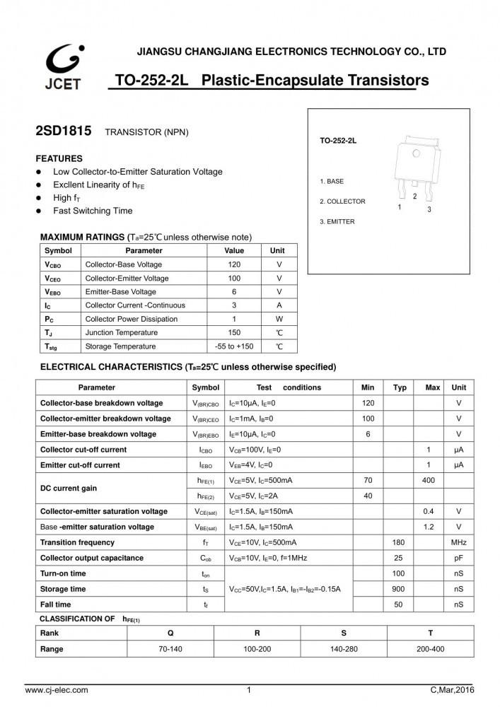 2SD1815 datasheet page 1