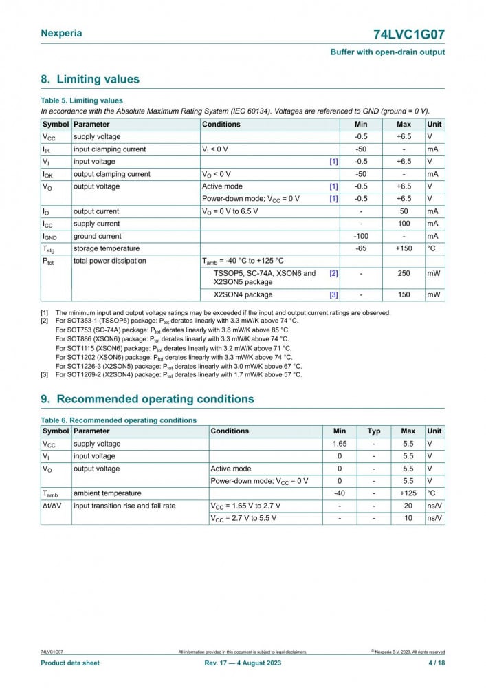 74LVC1G07GX4Z datasheet page 4