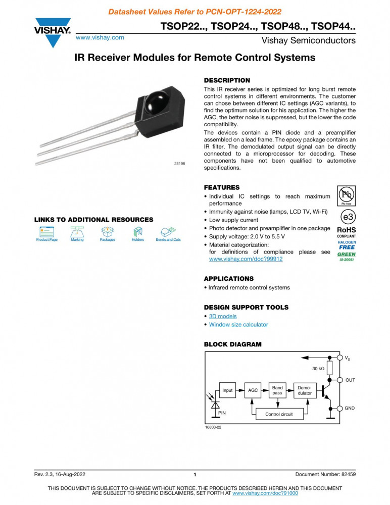 TSOP2237 datasheet page 1