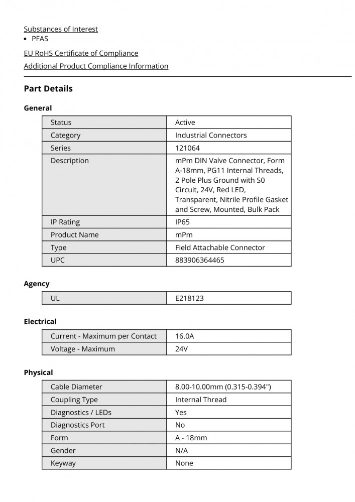 Molex DIN Valve Series S18 packaging specification page 2