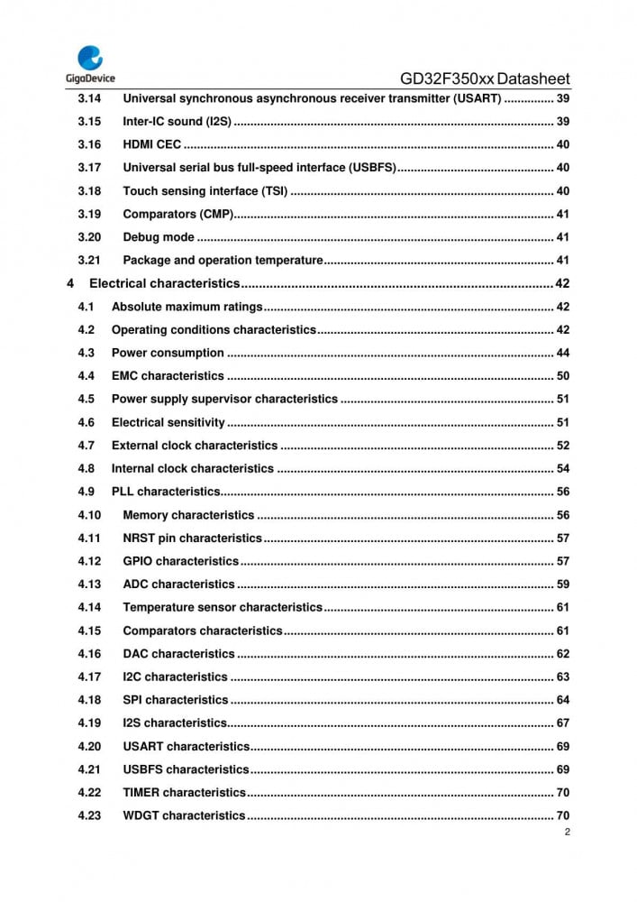 GD32F350xx datasheet page 3