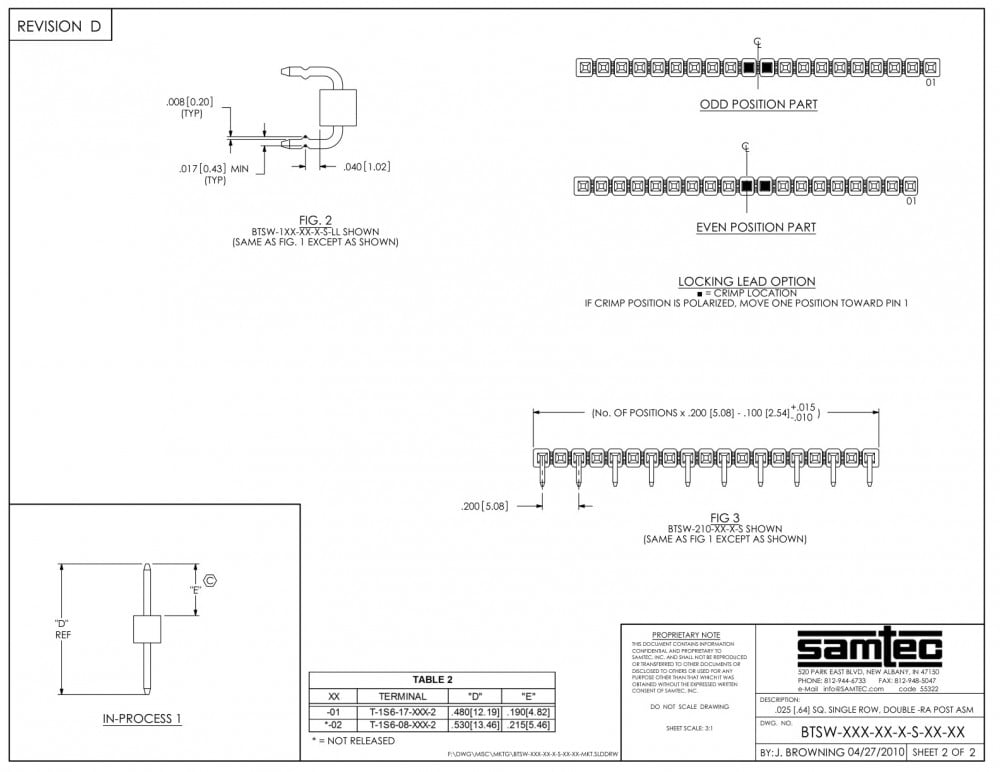 Samtec BTSW-110-01-T-S technical drawing page 2