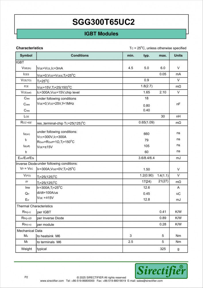 SGG300T65UC2 technical document, page 2