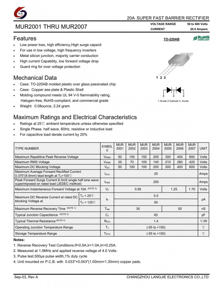 MUR2003 datasheet page 1
