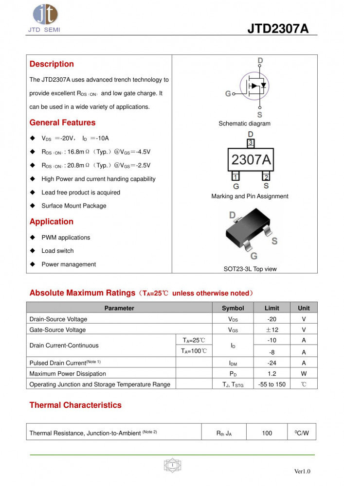 JTD2307A datasheet page 1